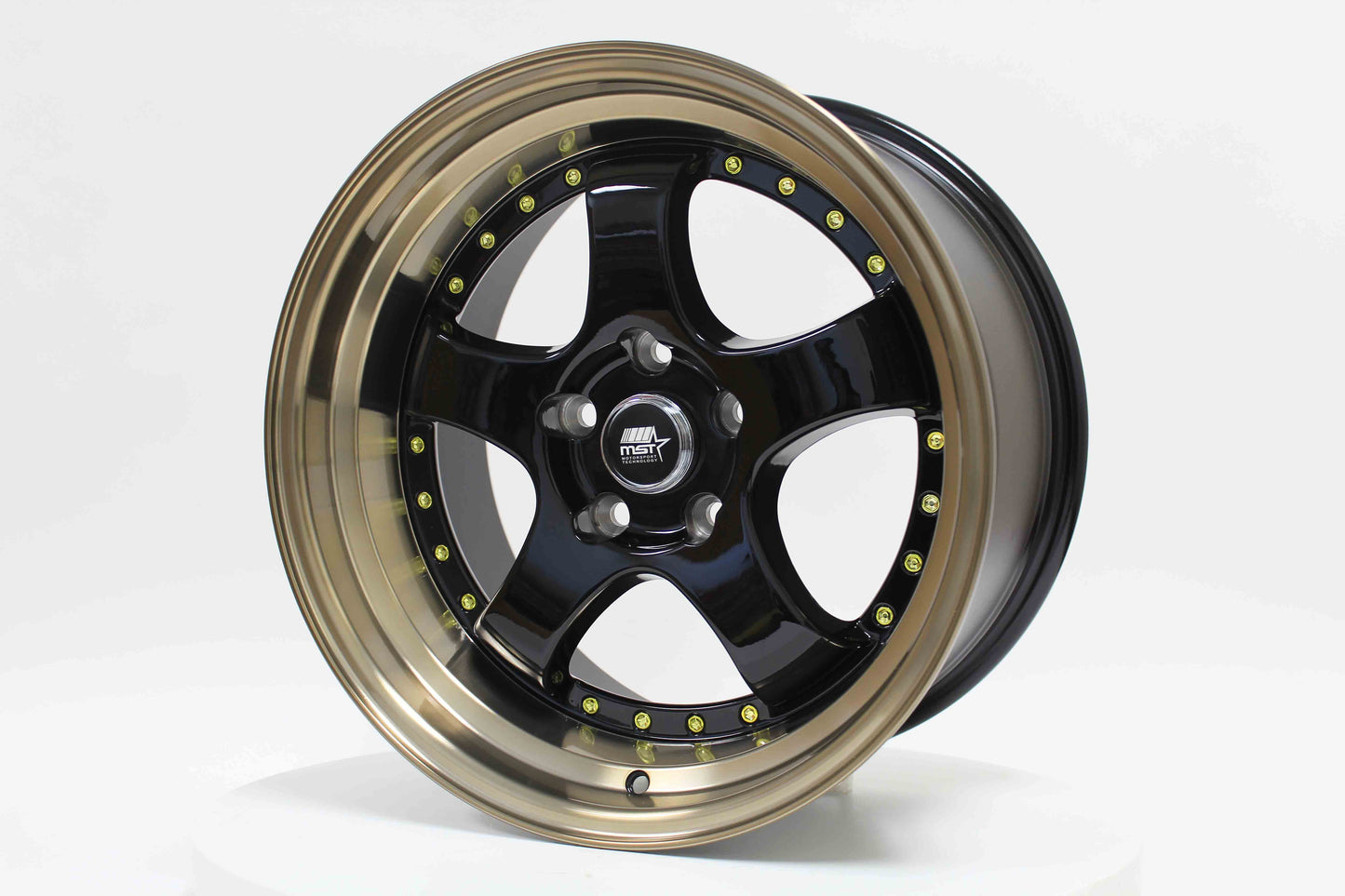 MT07 - Gloss Black w/Bronze Machined Lip Gold Rivets - 17x9.0 5x114.3 ...